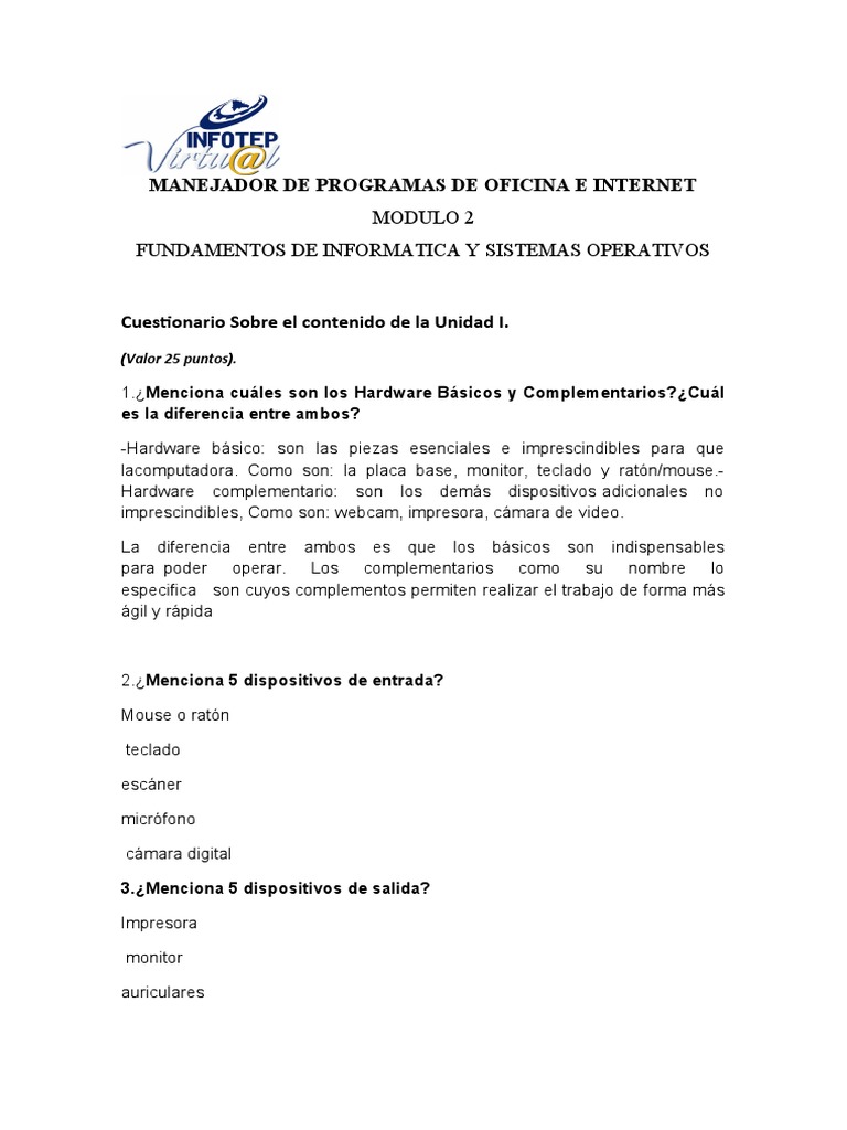 Ejercicio 1 Del Módulo 2.informática | PDF | Hardware de la computadora ...