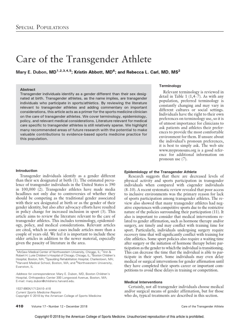 Care of The Transgender Athlete.4 | PDF | Transgender | LGBTQIA+ Studies