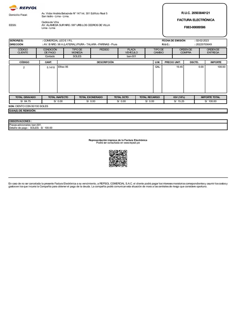 Factura Electrónica F883-00089586 | PDF | Dinero | Economias
