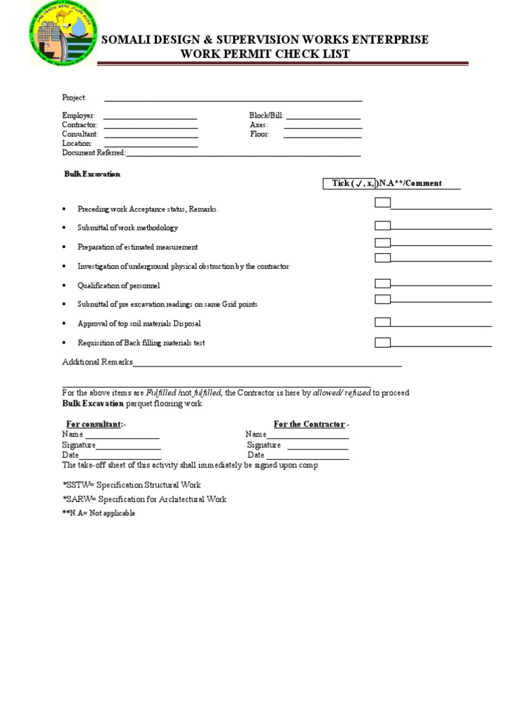 Somali Design Work Permit Checklist | PDF