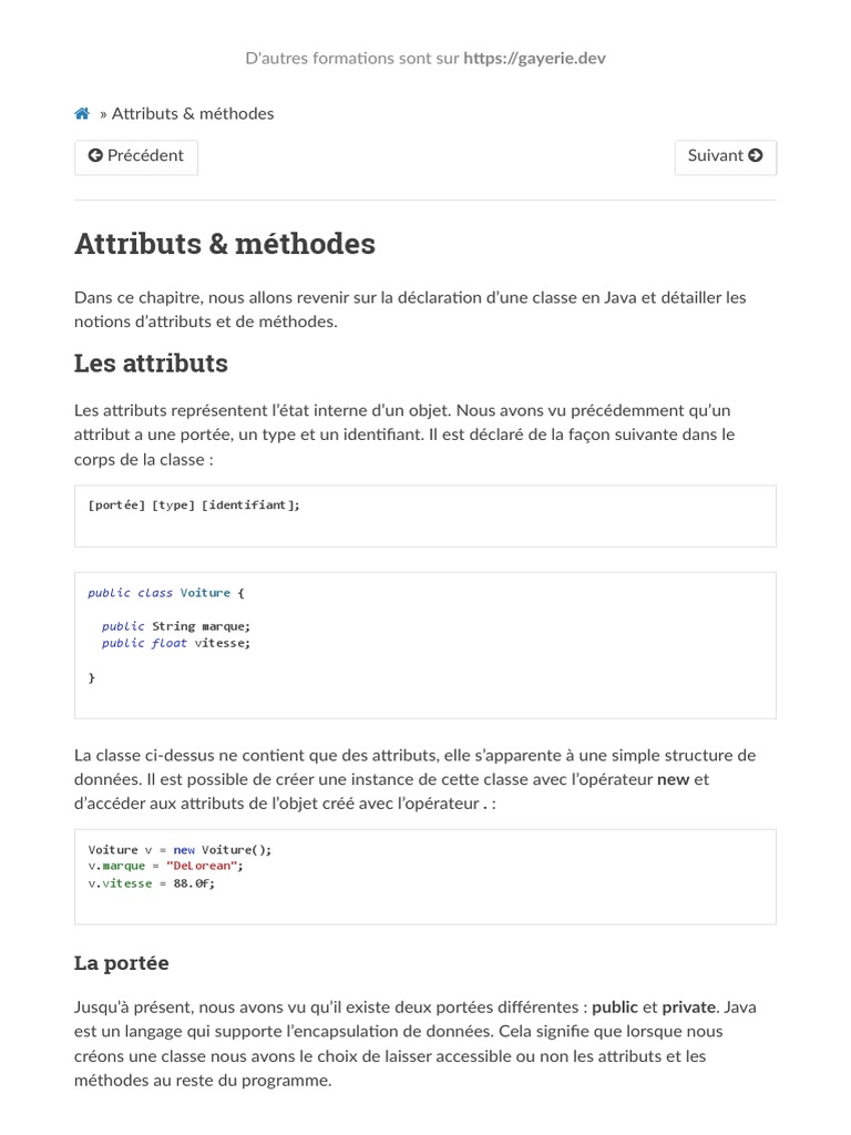 Attributs & Méthodes - Le Langage Java | PDF | Ordinateurs