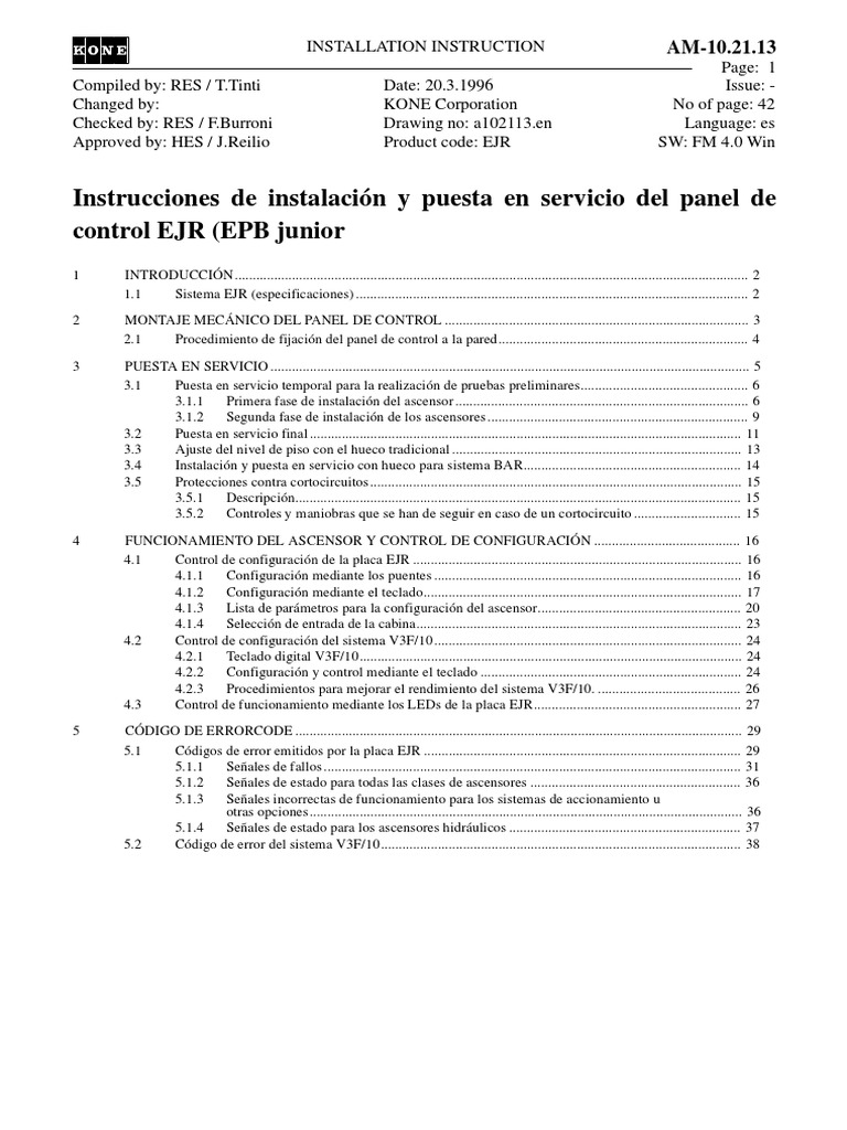 Instrucciones Panel EJR Ascensores | PDF | Ascensor | Tornillo