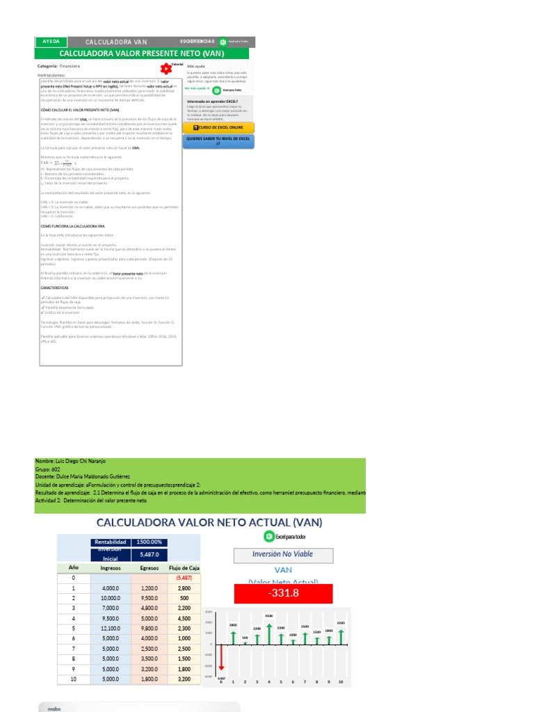 Calculadora Valor Presente Neto (Van) | PDF | Valor presente neto | Flujo de efectivo