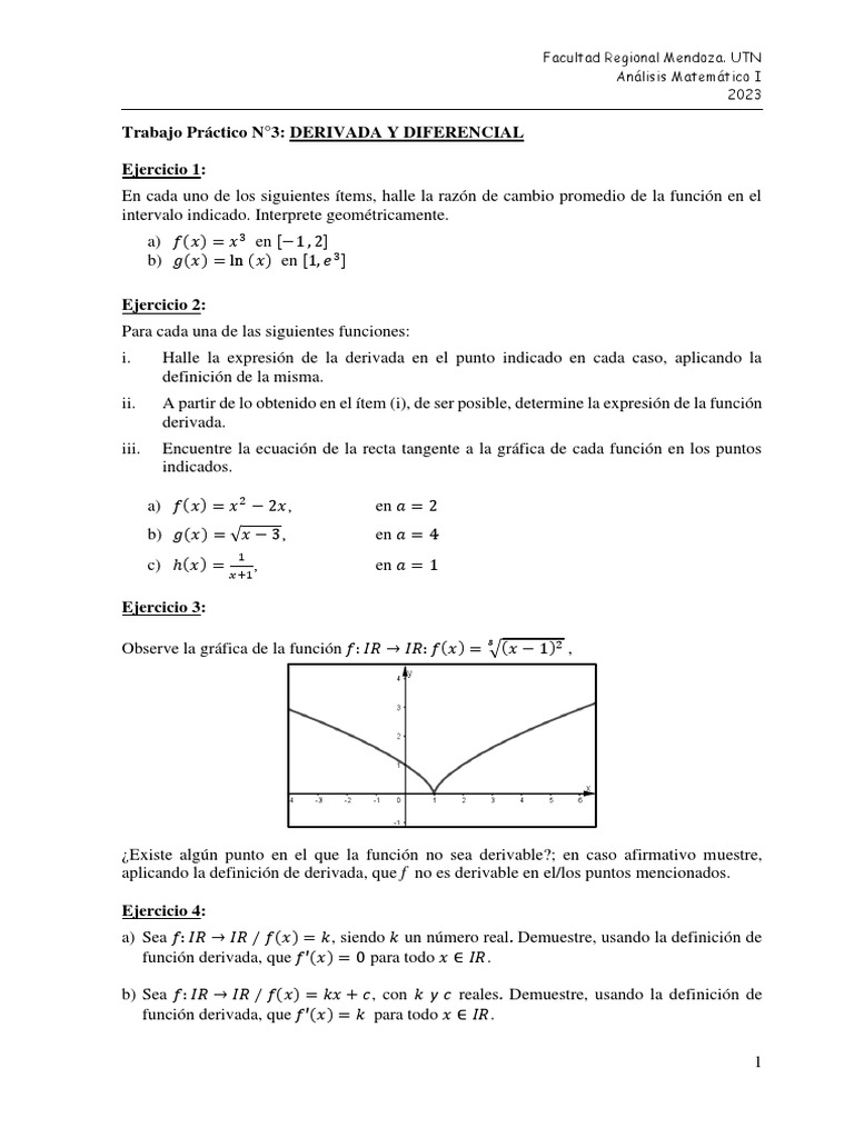 Trabajo Práctico N°3: DERIVADA Y DIFERENCIAL Ejercicio 1:: ( ) para Todo | PDF | Derivado ...