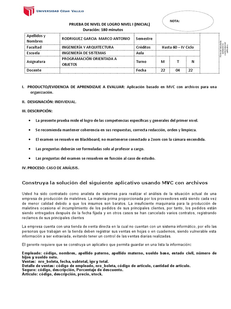 PNL I Nivel 2022-1 Inicial Prueba - Rodriguez Garcia Marco Antonio | PDF | Bases de datos ...