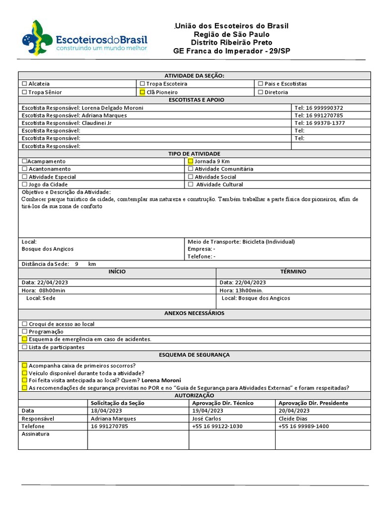 Autorizacao Atividade Externa Modelo EmBranco | PDF