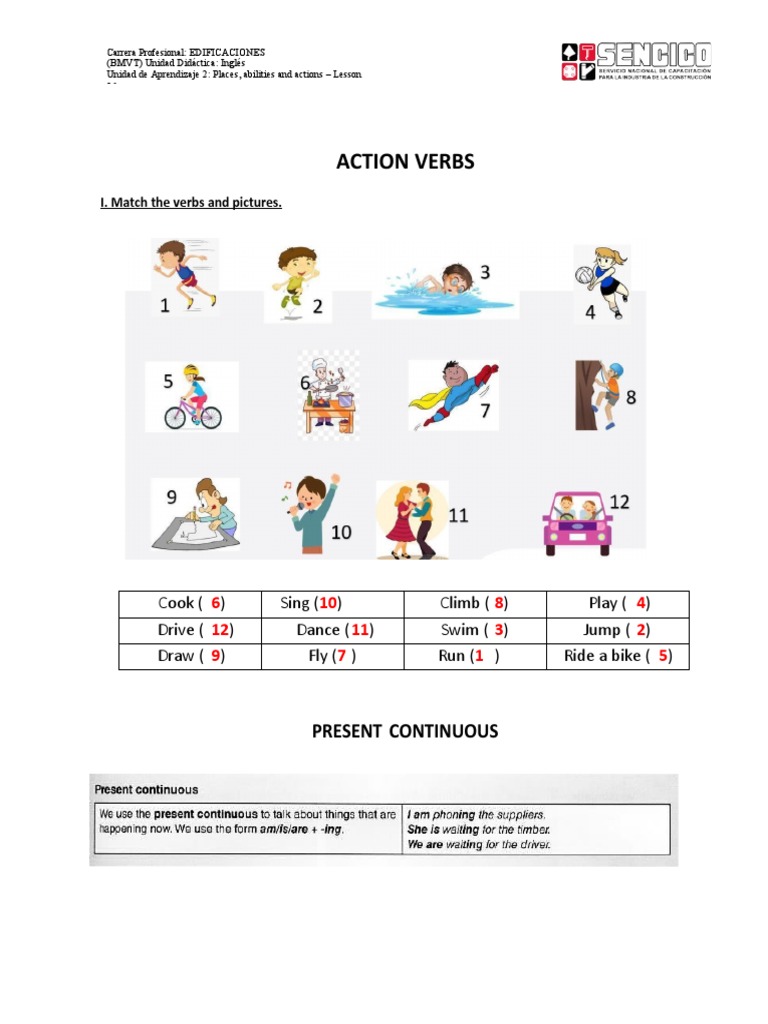 Action Verbs: Present Continuous | PDF | Language Arts & Discipline