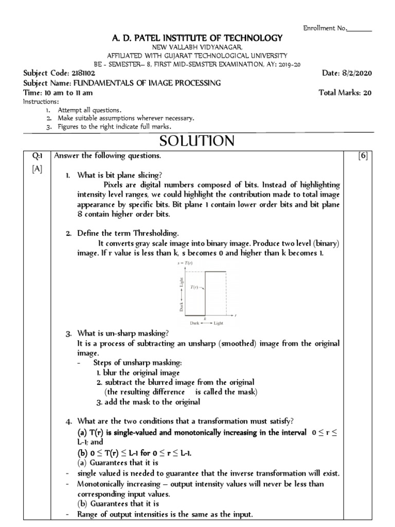 Image Processing Exam Solutions 2019-20 | PDF | Bit | Imaging