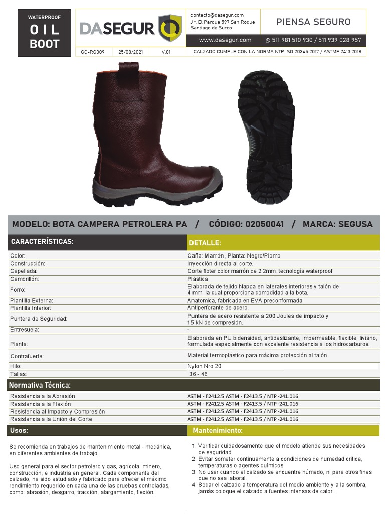 Ft-Bota Campera Petrolera Segusa-Dasegur | PDF | Calzado | Ciencias fisicas