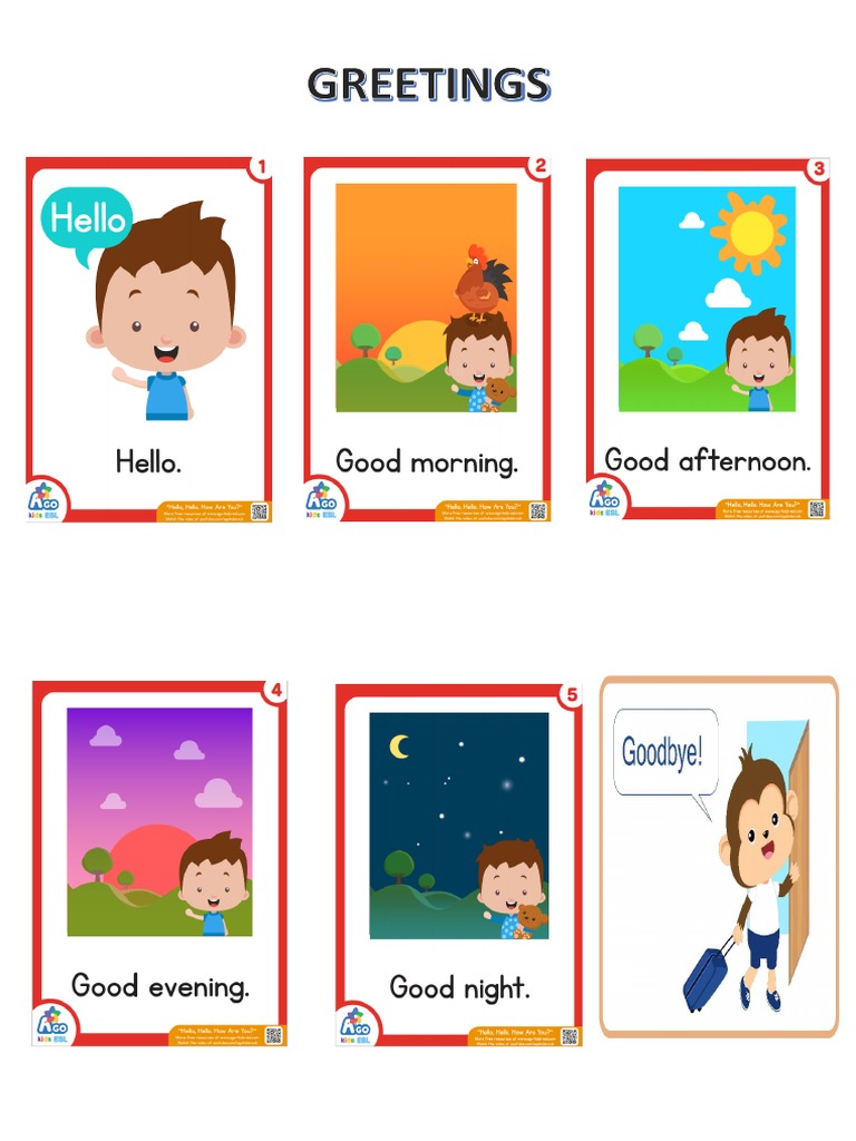 Greetings Flashcards Kids Esl | PDF
