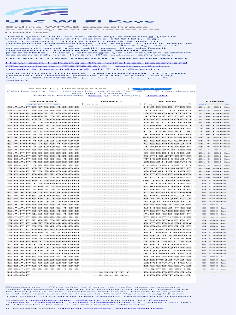 UPC Wi-Fi Keys For UPC2658400 | PDF | Wi Fi | Information And ...