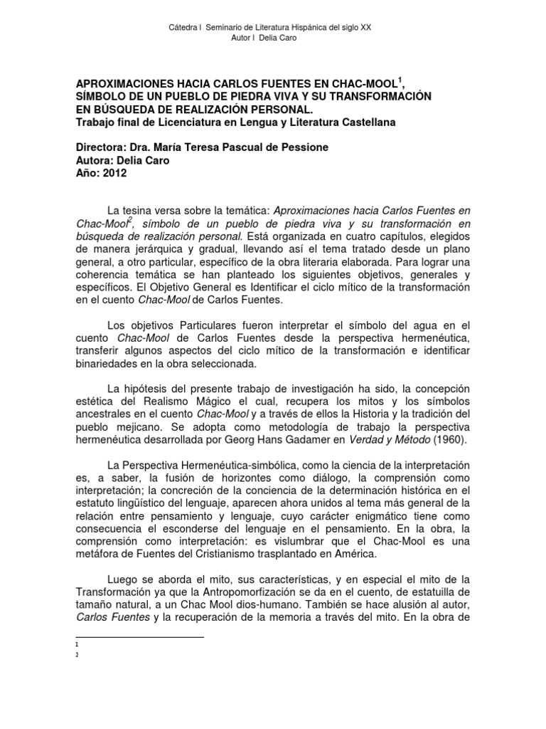 Aproximaciones Hacia Carlos Fuentes en Chac Mool | PDF | Los símbolos ...