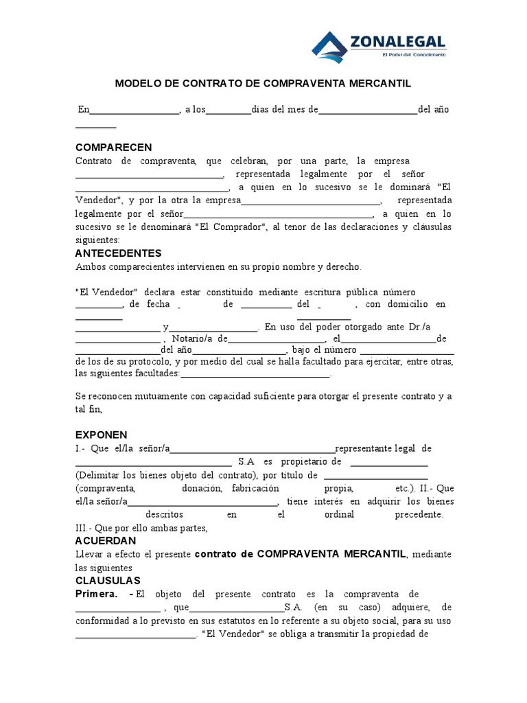 MODELO DE CONTRATO DE COMPRAVENTA MERCANTIL Celso Abril | PDF | Derecho ...