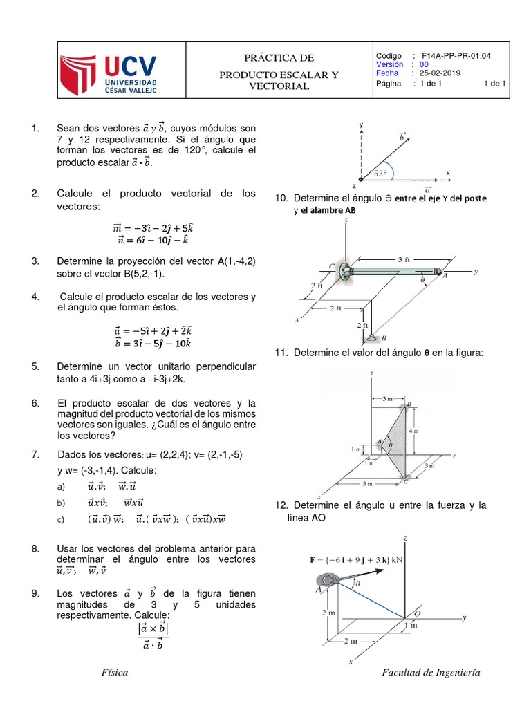 S03. Práctica de Producto Escalar y Vectorial | PDF | Vector Euclidiano | Escalar (Matemáticas)