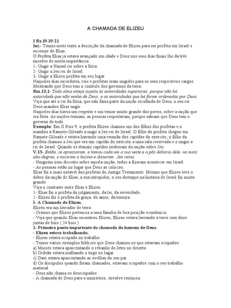 A Chamada de Elizeu | PDF | Elias | Josué