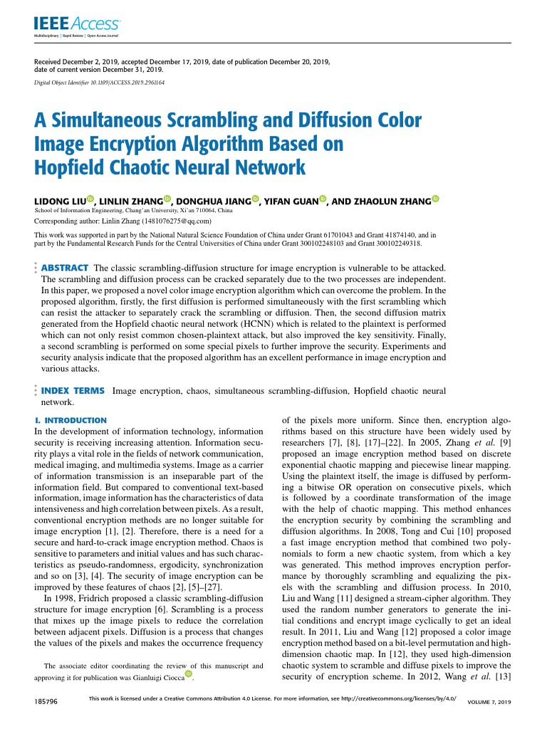 A Simultaneous Scrambling And Diffusion Color Image Encryption Algorithm Based On Hopfield 1243