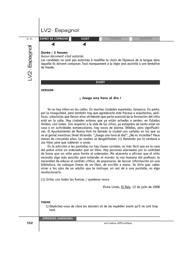 LV2 - Espagnol: Durée: 3 Heure S | PDF