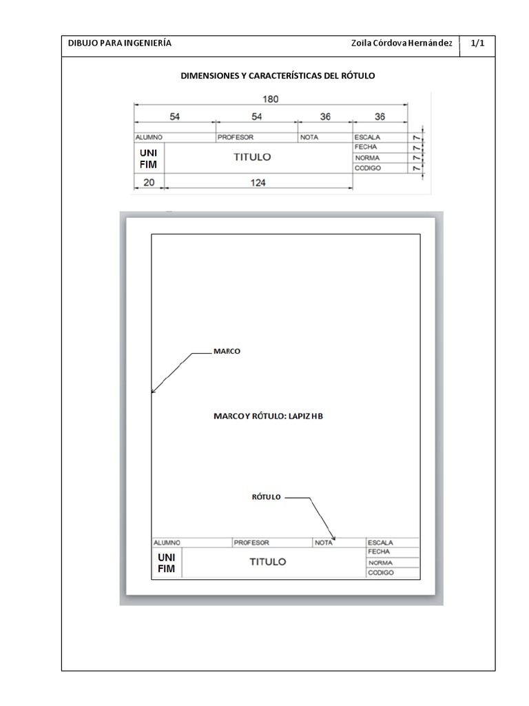 Dibujo para Ingeniería Zoila Córdova Hernández 1/1: Dimensiones Y Características Del Rótulo | PDF