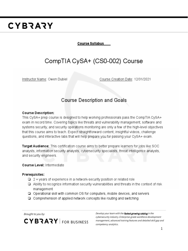 CySA Syllabus | PDF | Security | Computer Security
