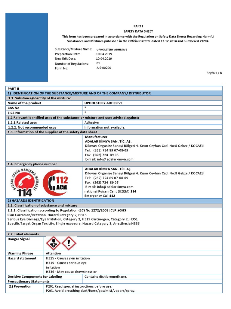 UNIVEX MSDS EN (1) Certifikat Za Ljepilo | PDF | Dangerous Goods | Chlorine