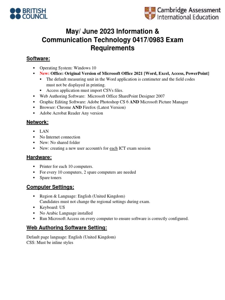 May/June 2023 ICT Exam Requirements | PDF