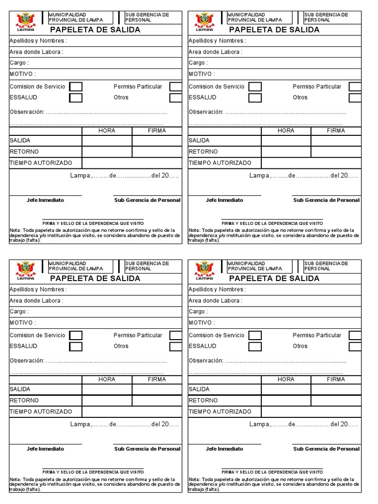 Formato Papeleta de Salida | PDF