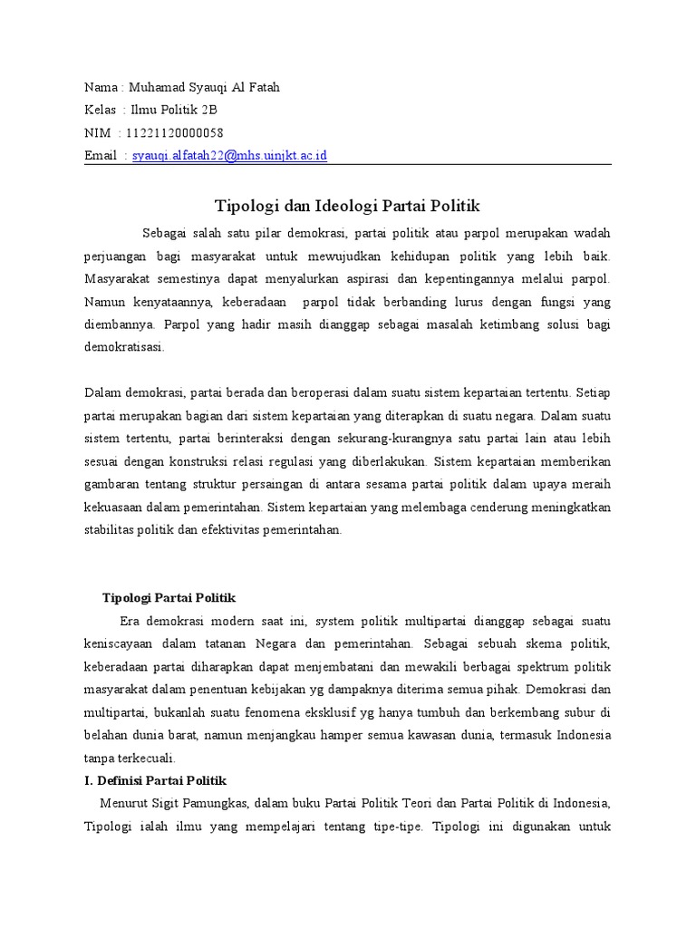 Tipologi dan Ideologi Partai Politik | PDF | Ilmu Sosial