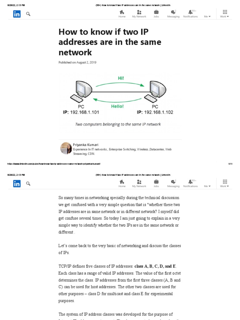 (99+) How To Know If Two IP Addresses Are in The Same Network - LinkedIn | PDF | Ip Address ...