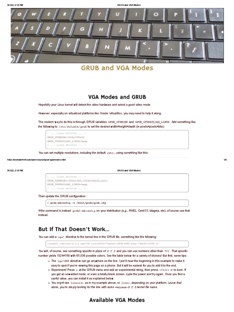 Grub and Vga Modes | PDF | Booting | System Software
