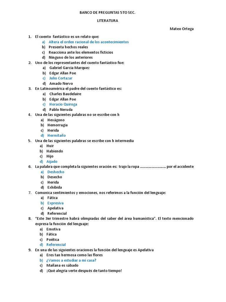 Banco de Preguntas 5to Sec | PDF | Palabra | Lingüística