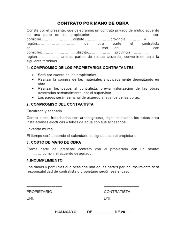 Contrato Por Mano de Obra | PDF