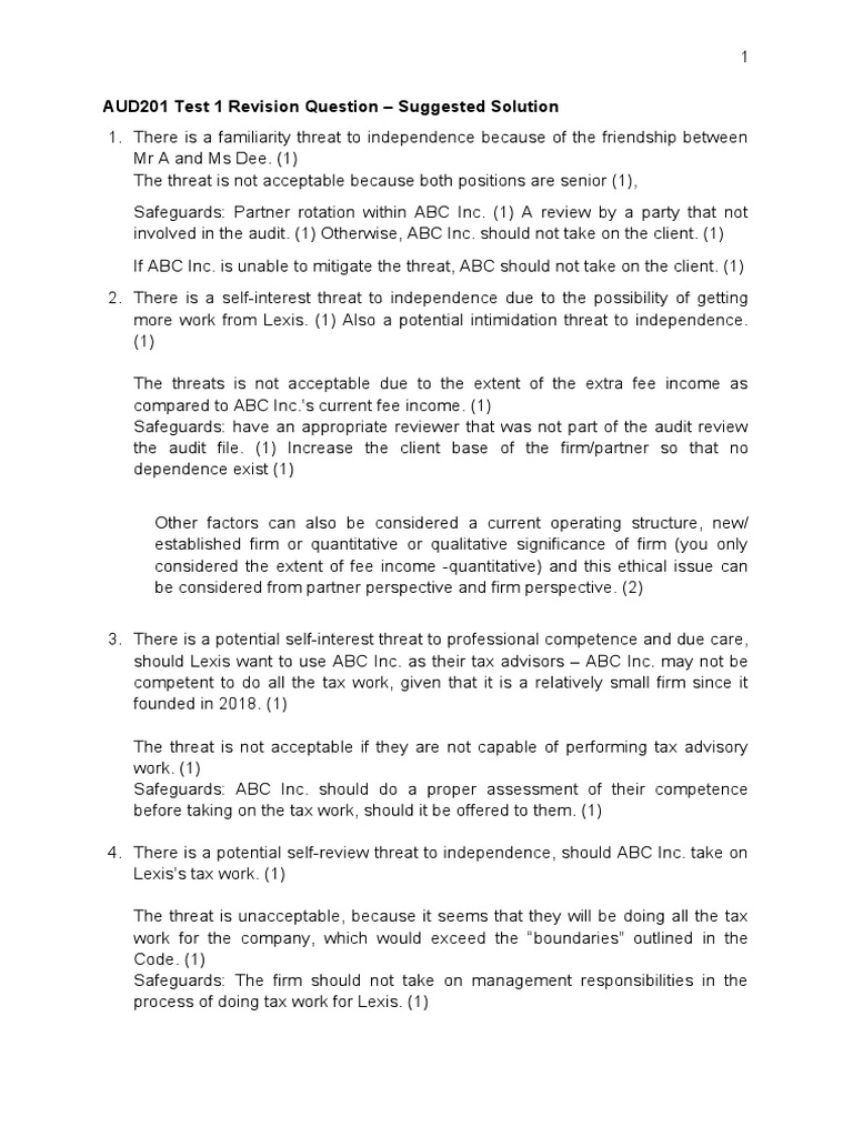 AUD201 Test 1 Revision Question Suggested Solution | PDF ... AUD201 Test 1 Revision Question Suggested Solution | PDF ...