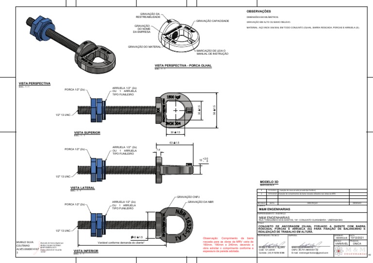 Projeto - Olhal de Ancoragem - Mod. 01 - Assinado | PDF