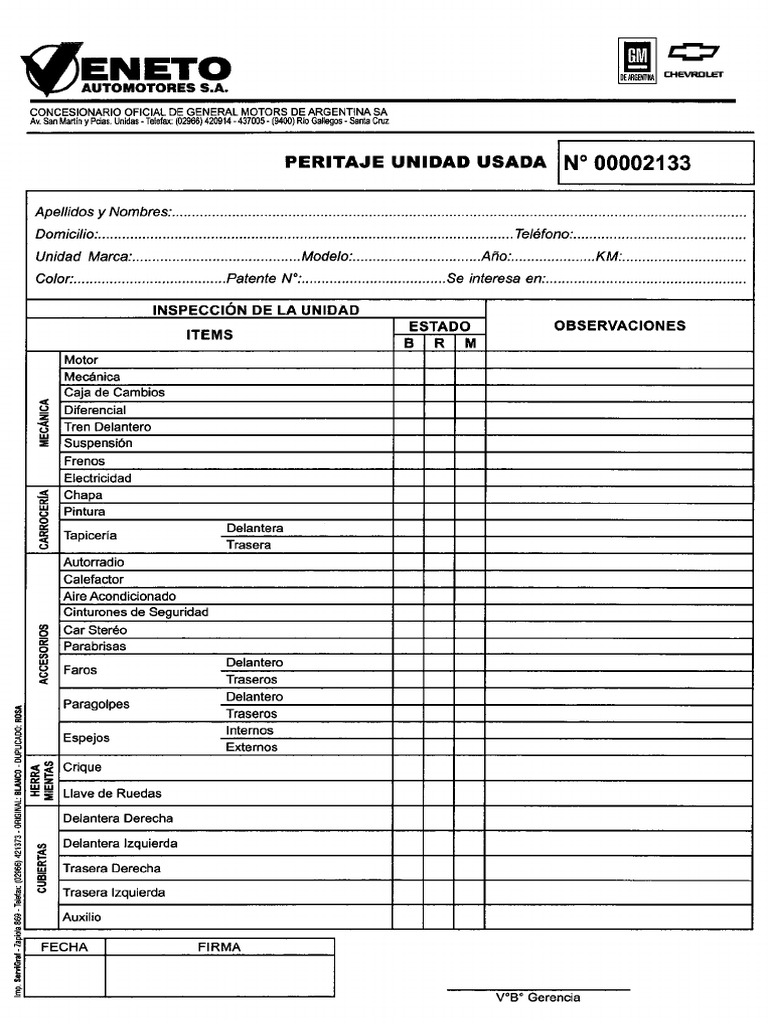 Modelo Peritaje Unidades Usadas | PDF