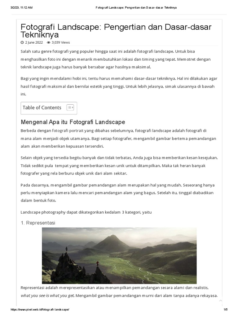 Fotografi Landscape - Pengertian Dan Dasar-Dasar Tekniknya | PDF