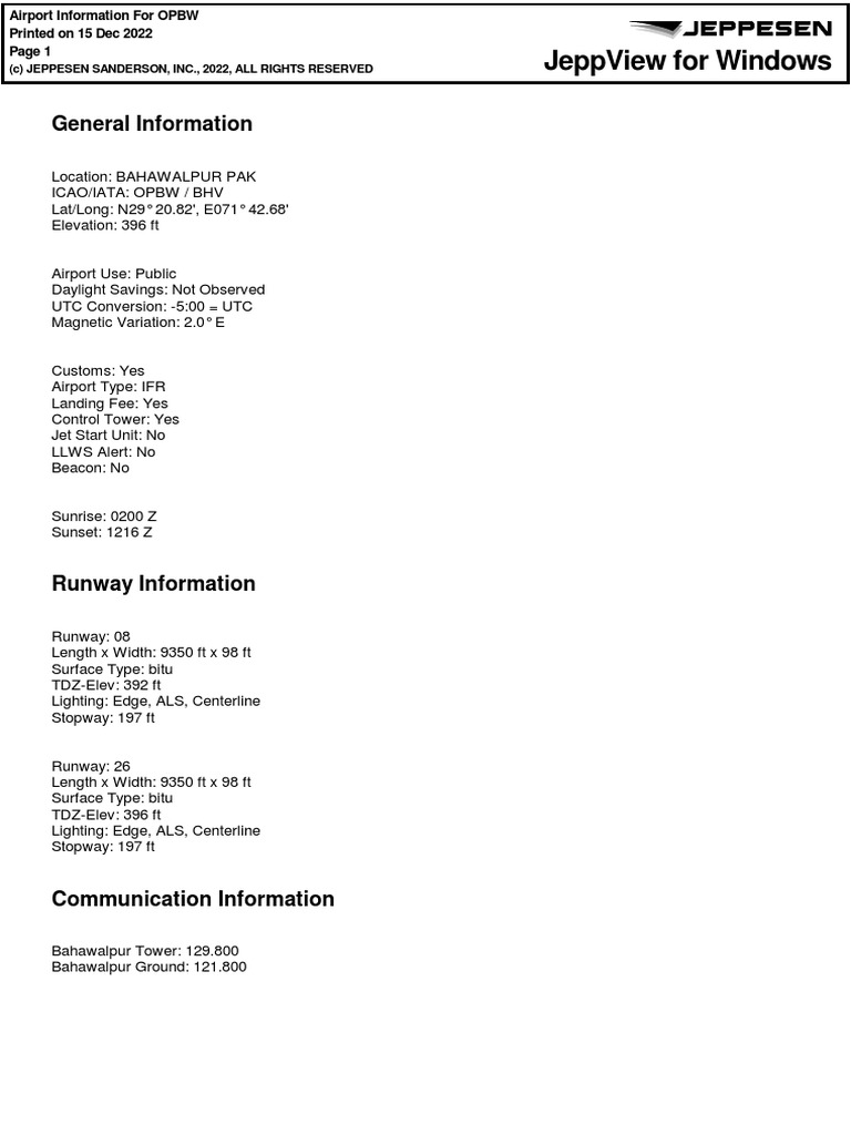 Jeppview For Windows: General Information General Information | PDF | Runway | Airport