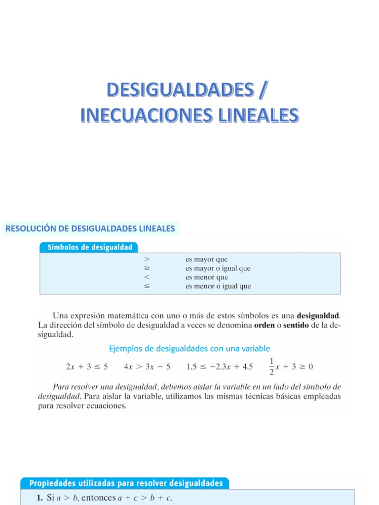 01 - Desigualdades Inecuaciones Lineales 1 | PDF | Métodos y materiales de enseñanza