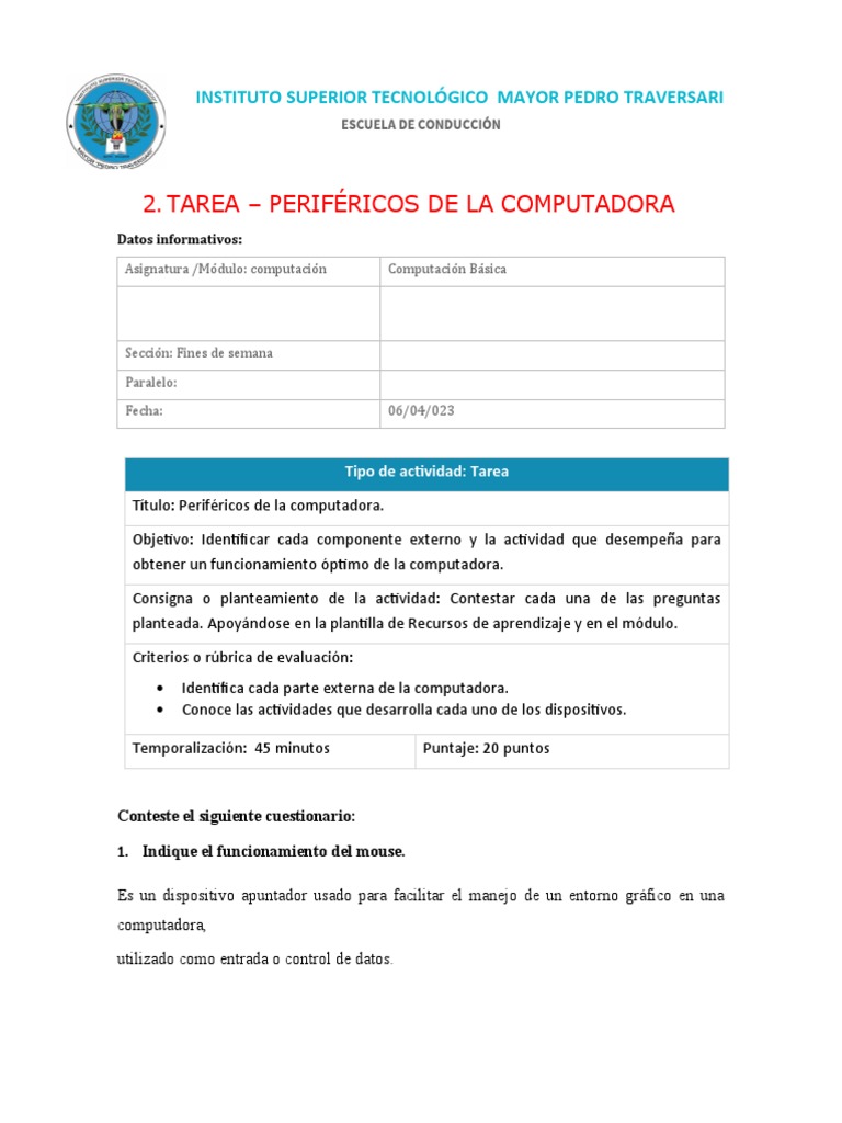 TAREA - Luis Sayay | PDF | Hardware de la computadora | Periférico