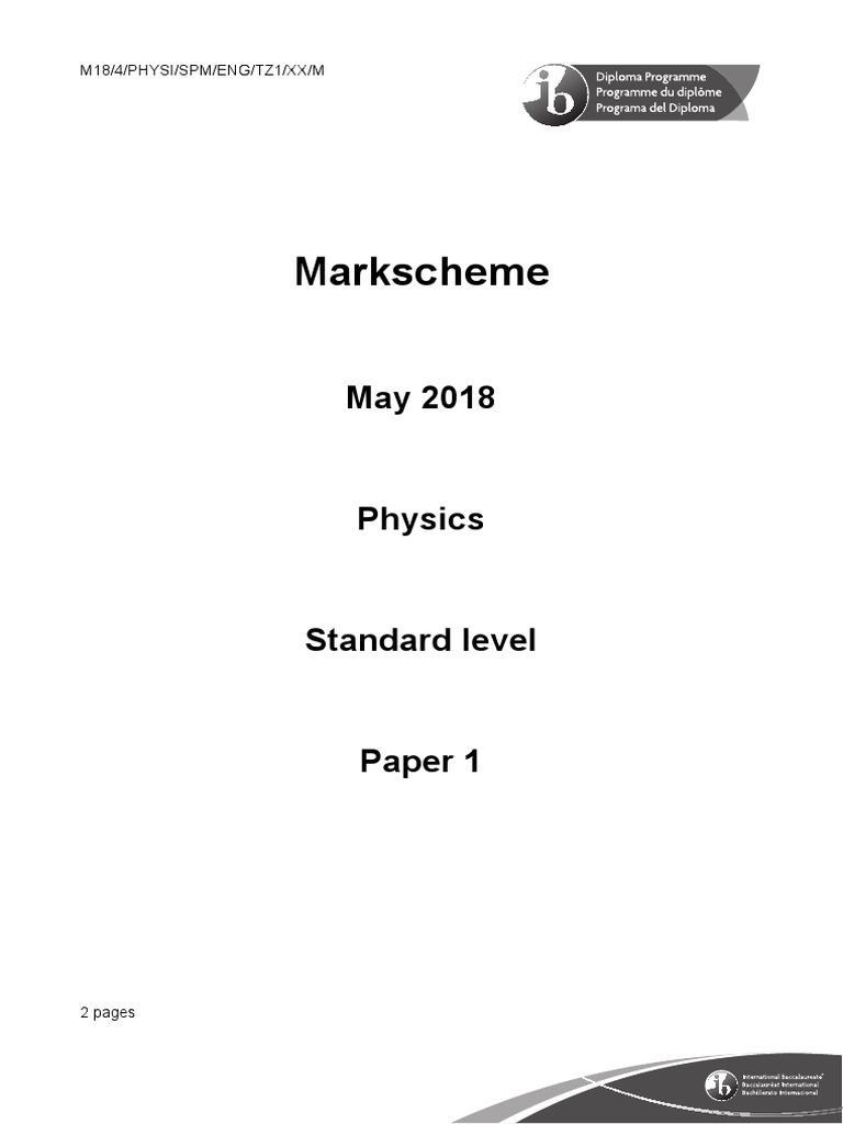 Physics Paper 1 TZ1 SL Markscheme | PDF