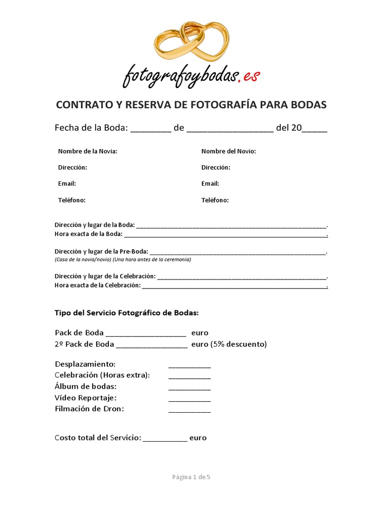 Contrato de Sesion de Bodas | PDF | Fotógrafo | Boda