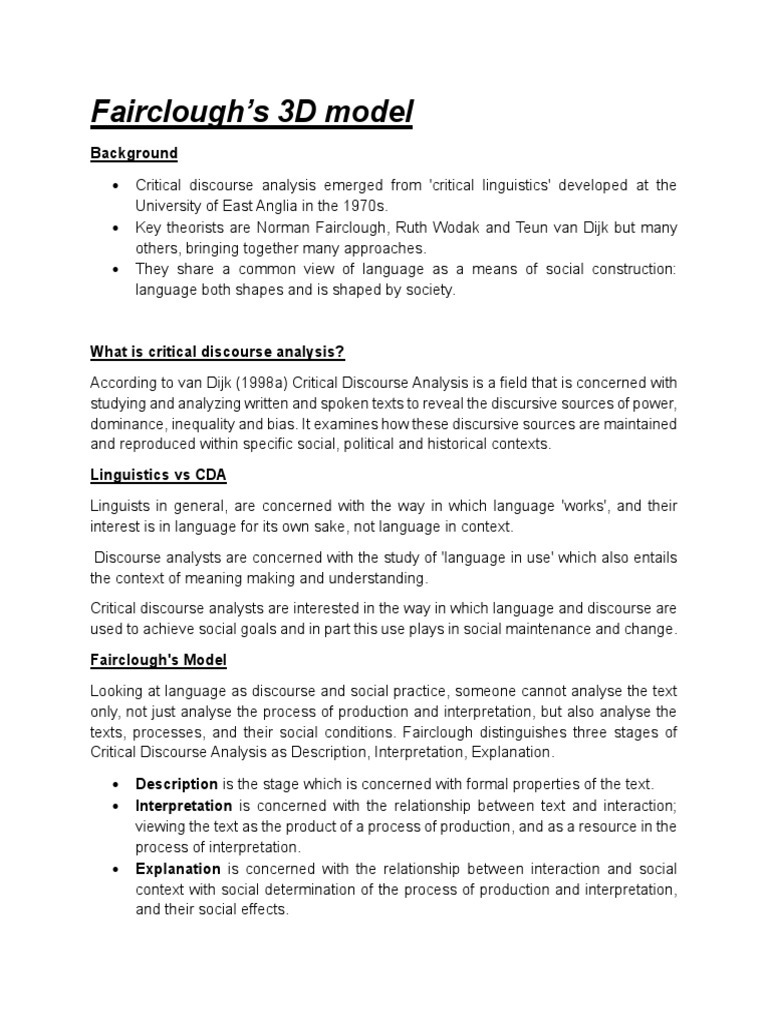 Fairclough's 3D Model: Background | Download Free PDF | Cognitive Science | Communication