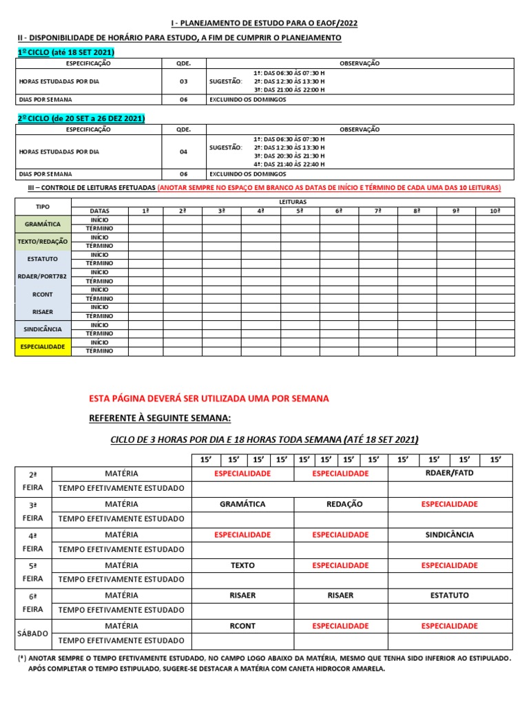 Planejamento de Estudos para o Eaof 2022 | PDF