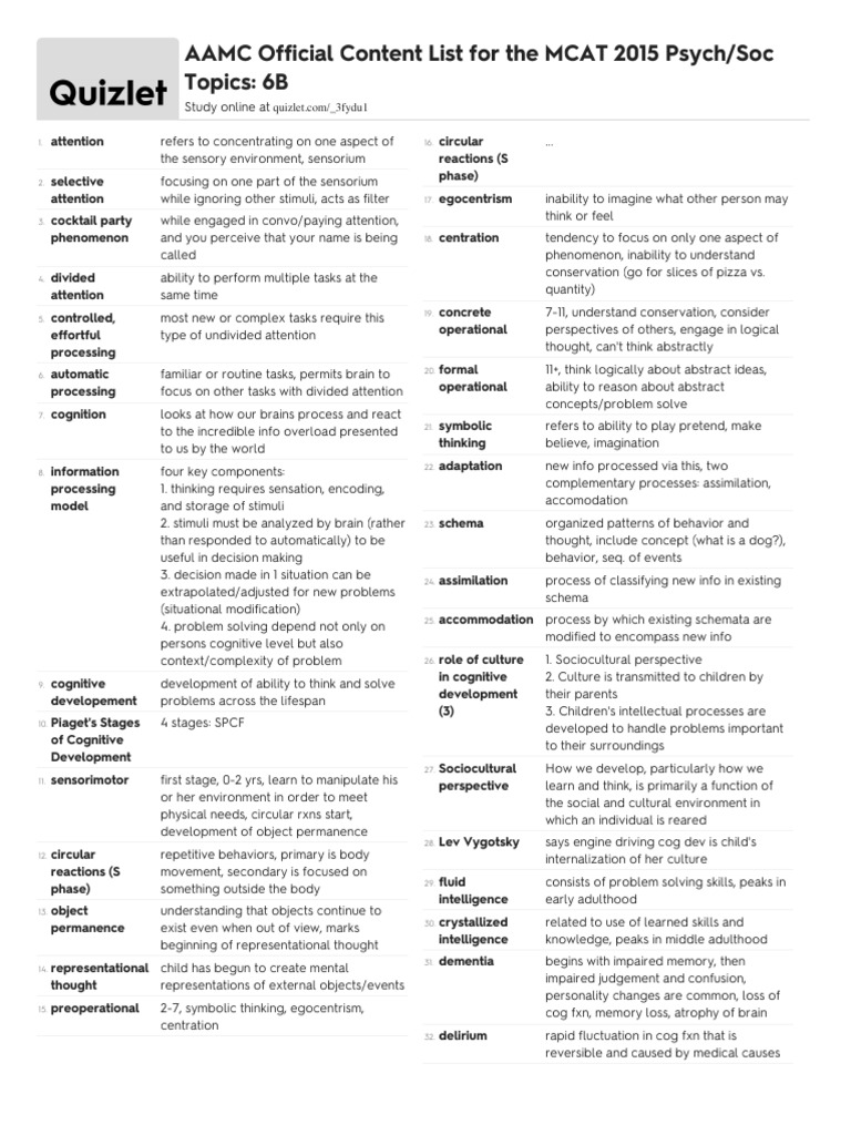 MCAT Quizlet AAMC Psych:soc-6b | PDF | Sleep | Recall (Memory) MCAT Quizlet AAMC Psych:soc-6b | PDF | Sleep | Recall (Memory)