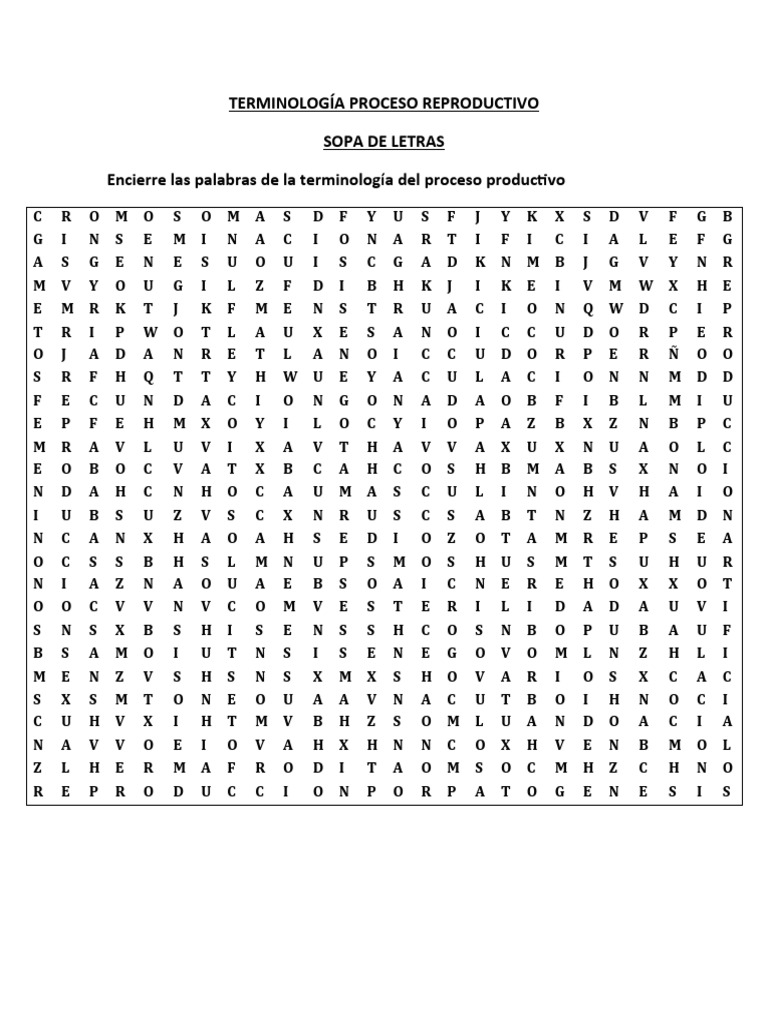 Sopa de Letras Proceso Reproductivo. | PDF