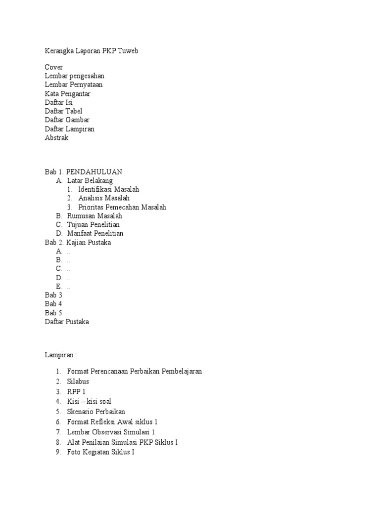 Kerangka Laporan PKP Tuweb | PDF