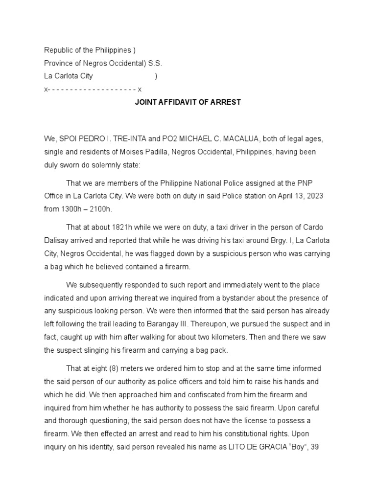 Joint Affidavit of Arrest | PDF | Affidavit | Justice