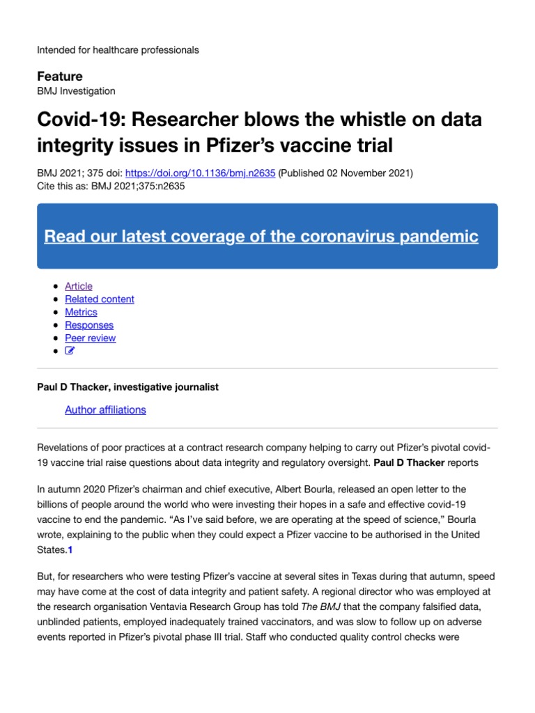 Covid-19 - Researcher Blows The Whistle On Data Integrity Issues in Pfizer's Vaccine Trial - The ...