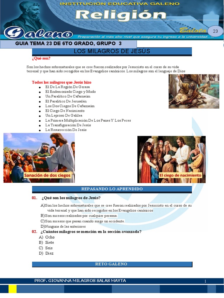 RELIGION - TEMA # 23 Los - Milagros - de - Jes - S - 24 AGOSTO 2021 | PDF | Jesús | Creencia ...