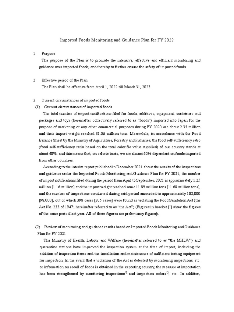 Japan's Imported Food Safety Plan 2022 | PDF | Food Safety | Quarantine