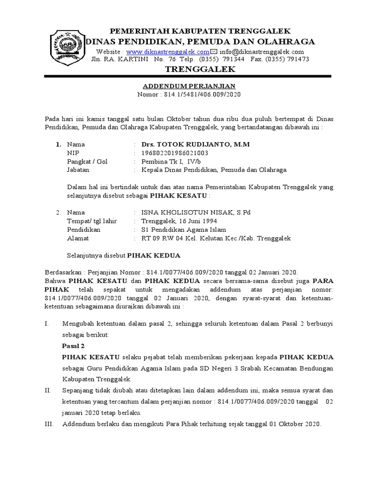 Addendum Perjanjian-1 | PDF